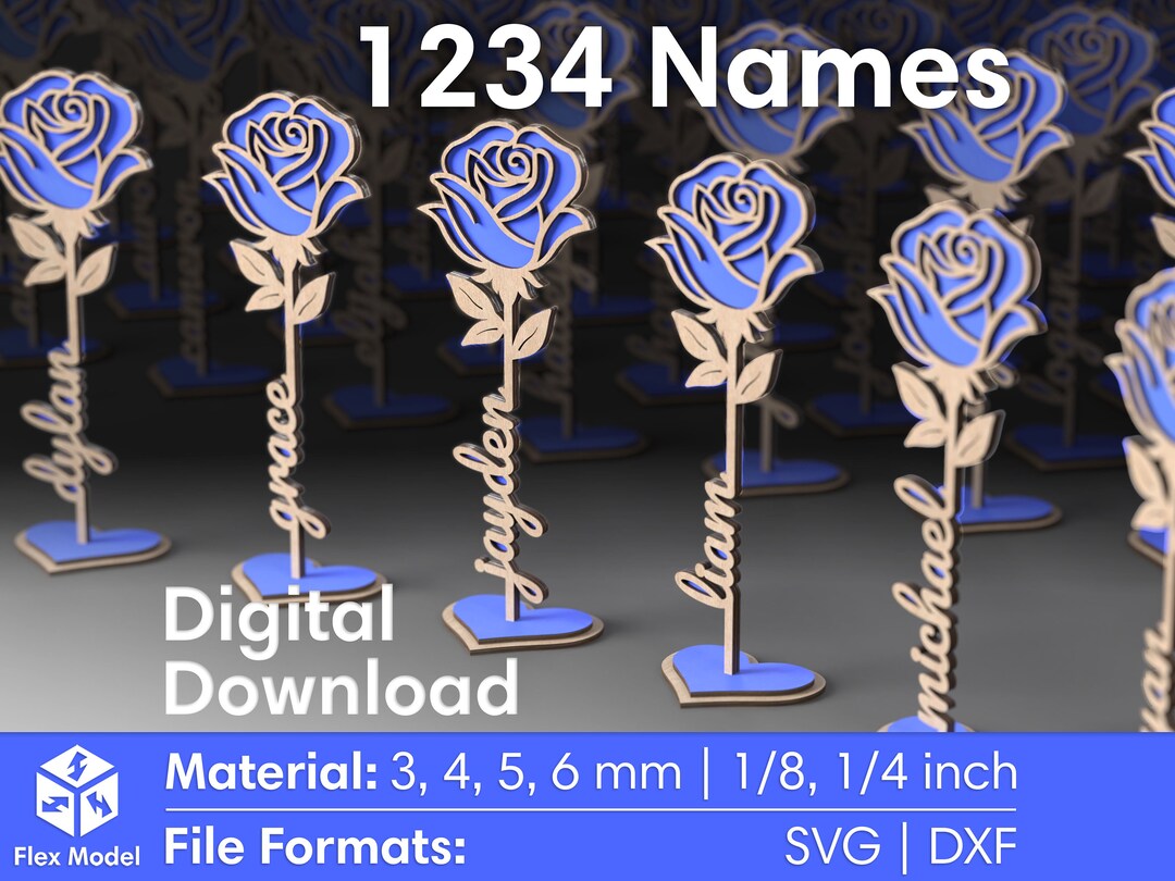 Layered Rose With Names Laser Cut File: SVG DXF Vector (digital ...