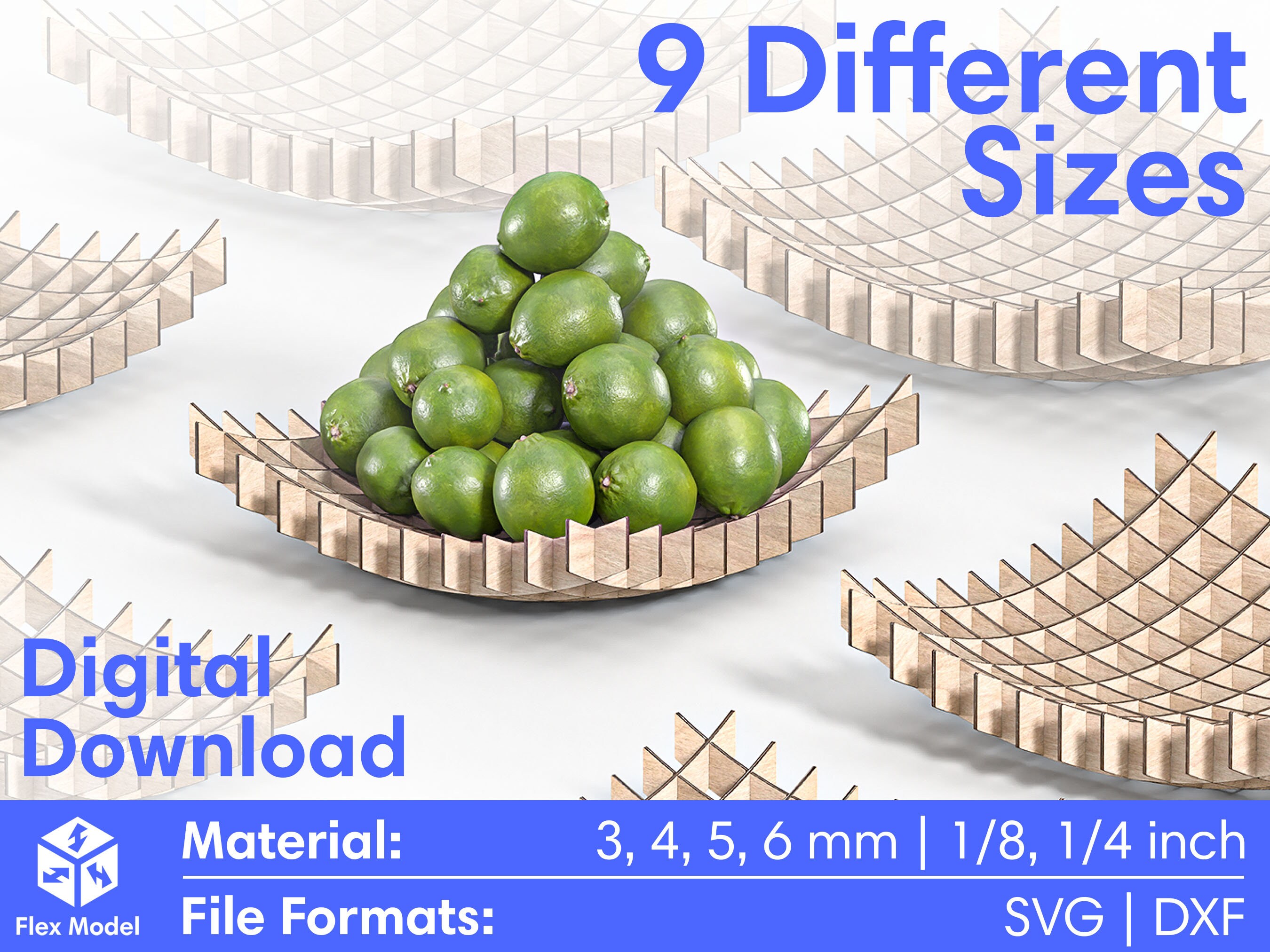 Fruit Bowl Laser Cut Plywood SVG DXF 9 Size 6 Material Thicknesses ...