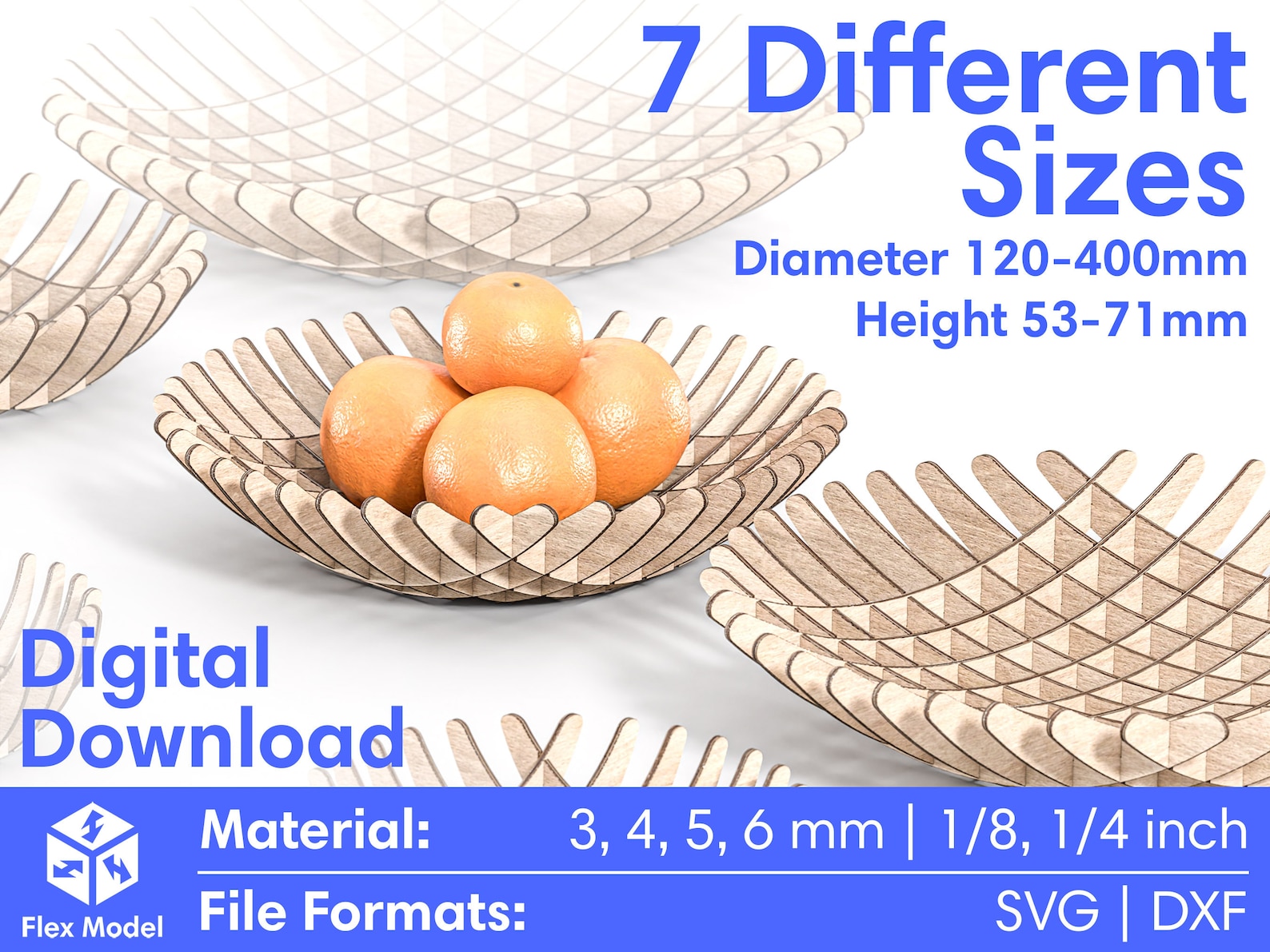 Fruit Bowl Laser Cut Plywood SVG DXF 7 Size 6 Material Thicknesses ...