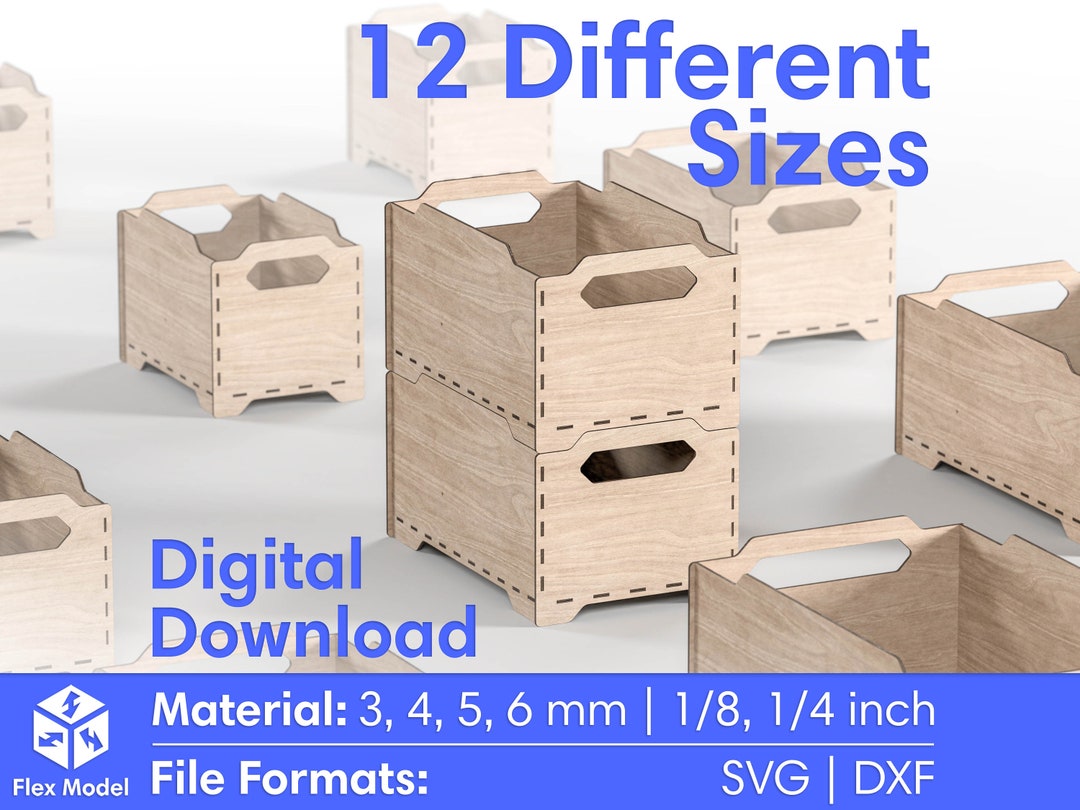 Laser Cut Stackable Storage Box Files: Glowforge SVG DXF (digital ...