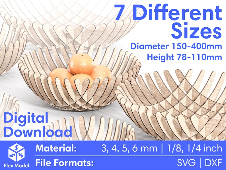 Fruit Bowl Laser Cut Plywood SVG DXF Decorative Dish Multiple Sizes ...