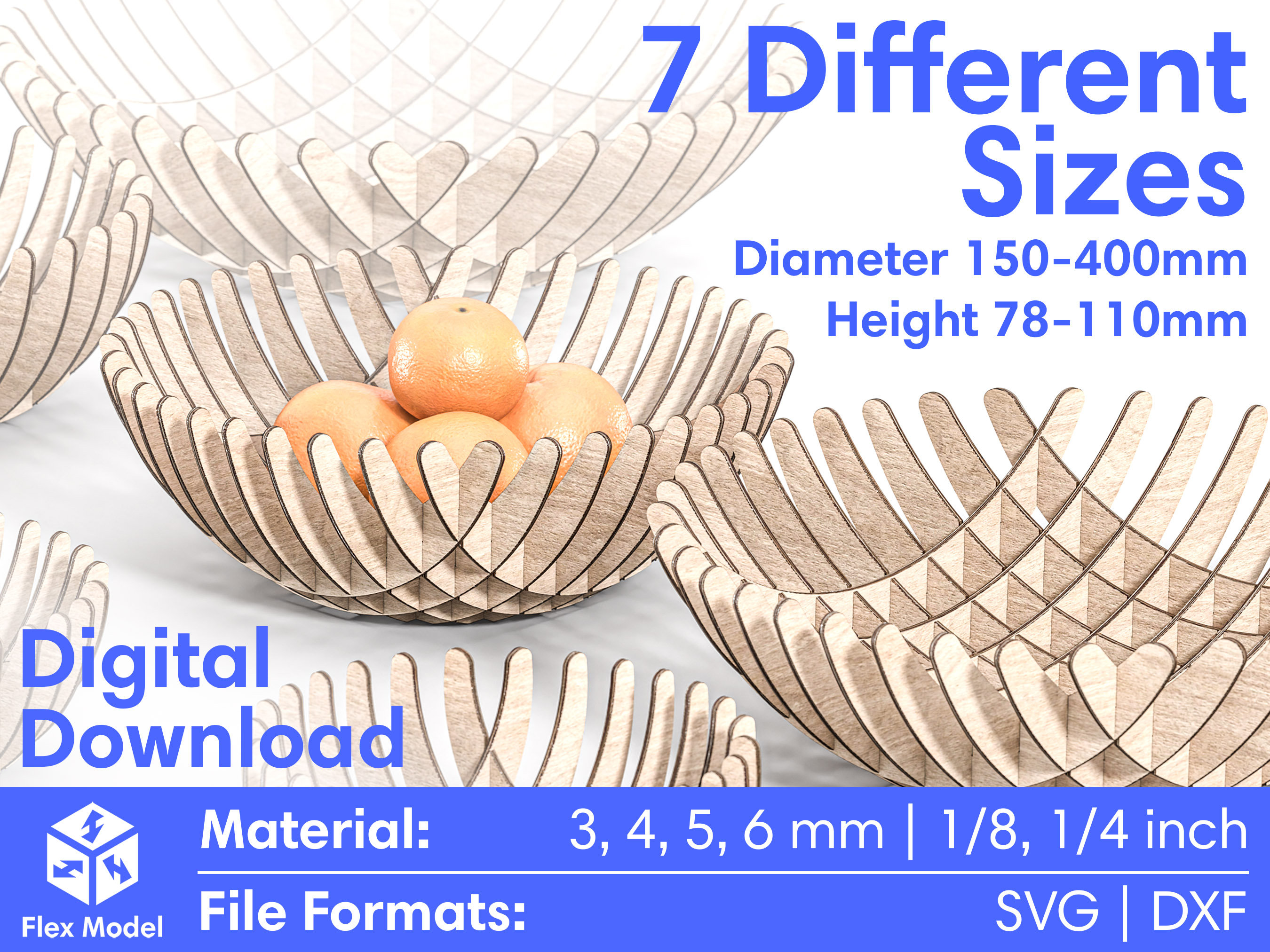 Fruit Bowl Laser Cut Plywood SVG DXF Decorative Dish Multiple Sizes ...