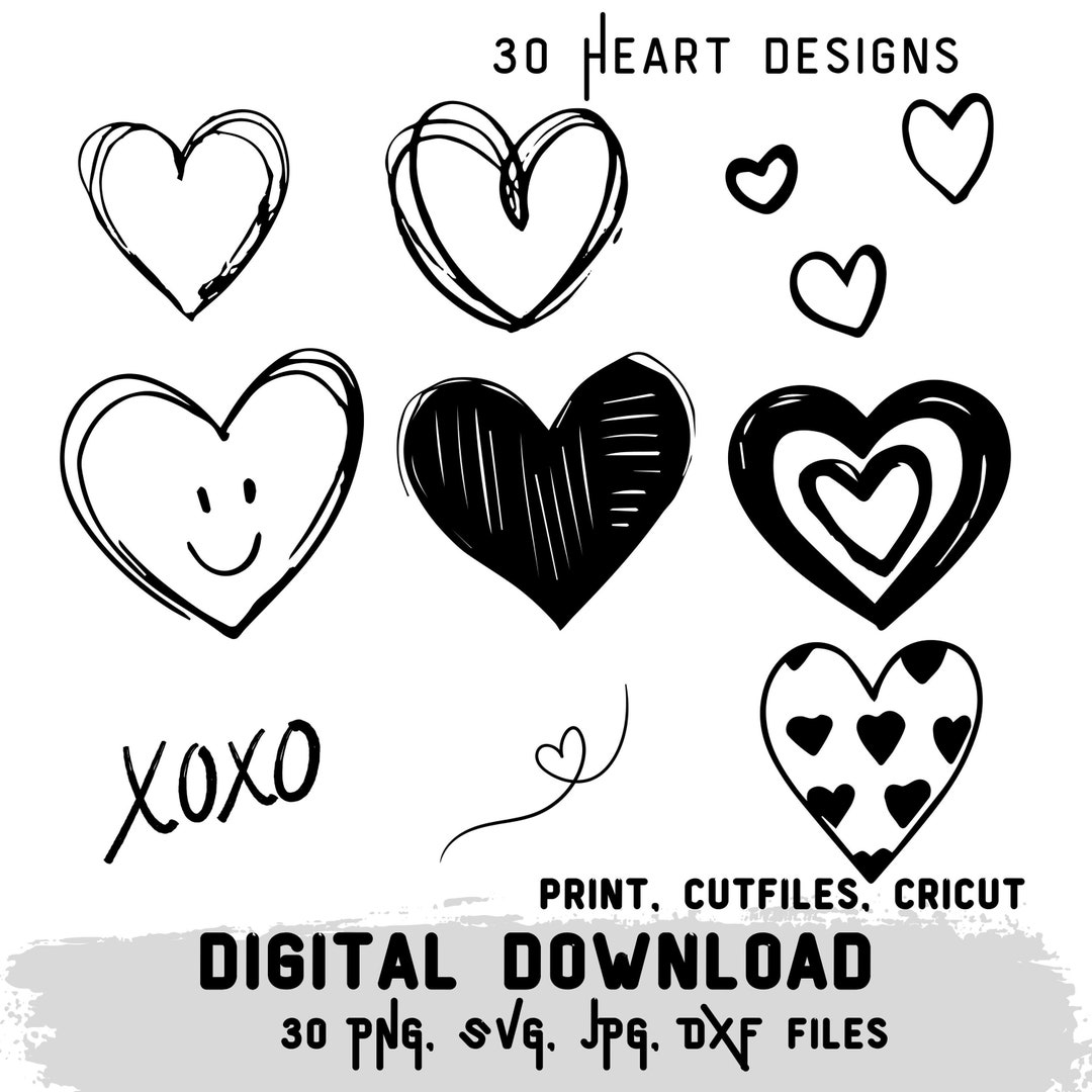 30 Heart PNG, Heart Svg Bundle, Hand Drawn Heart, Valentine Svg, Sketch ...