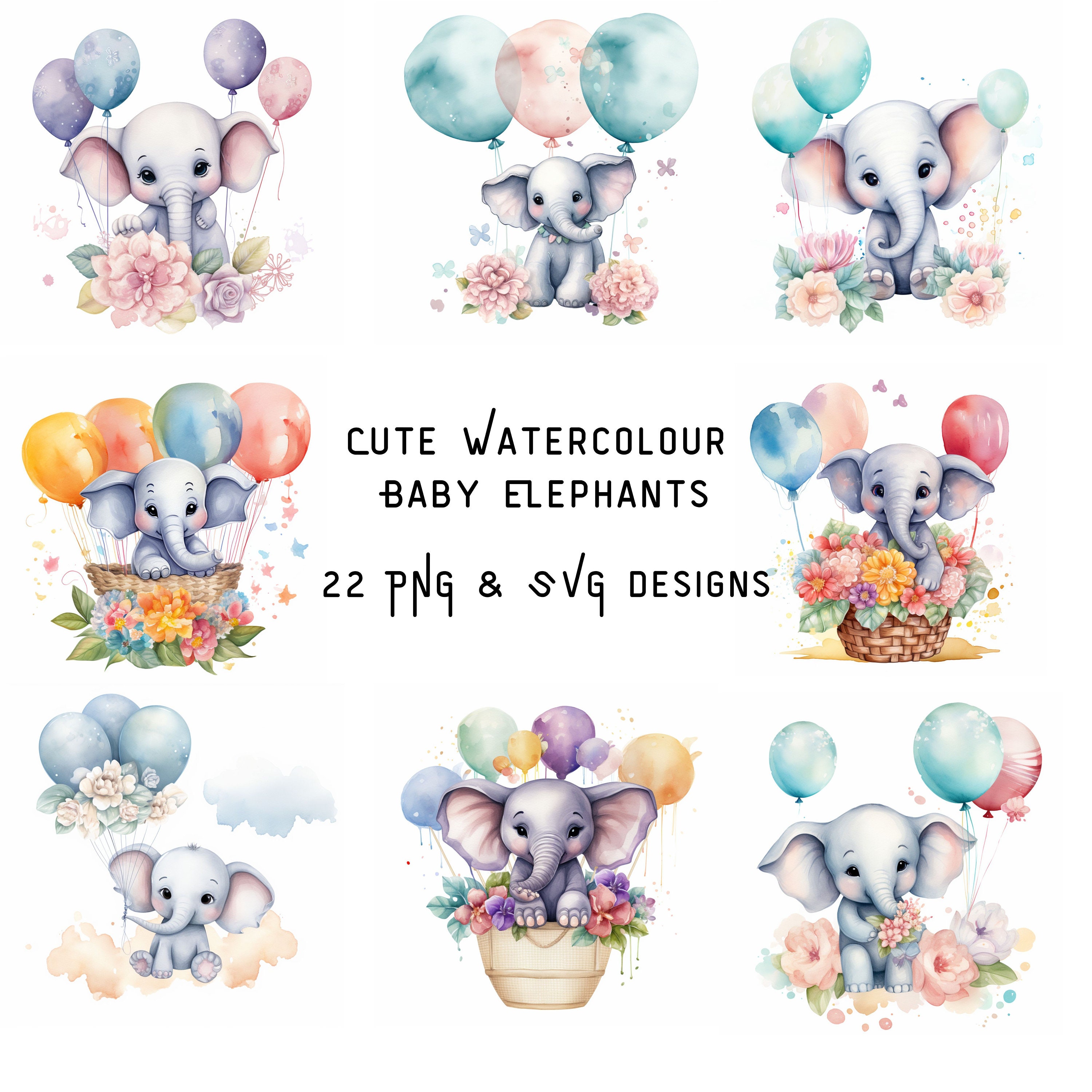 Baby Elephants SVG PNG, 22 Cut File for Sublimation and Cricut Projects ...