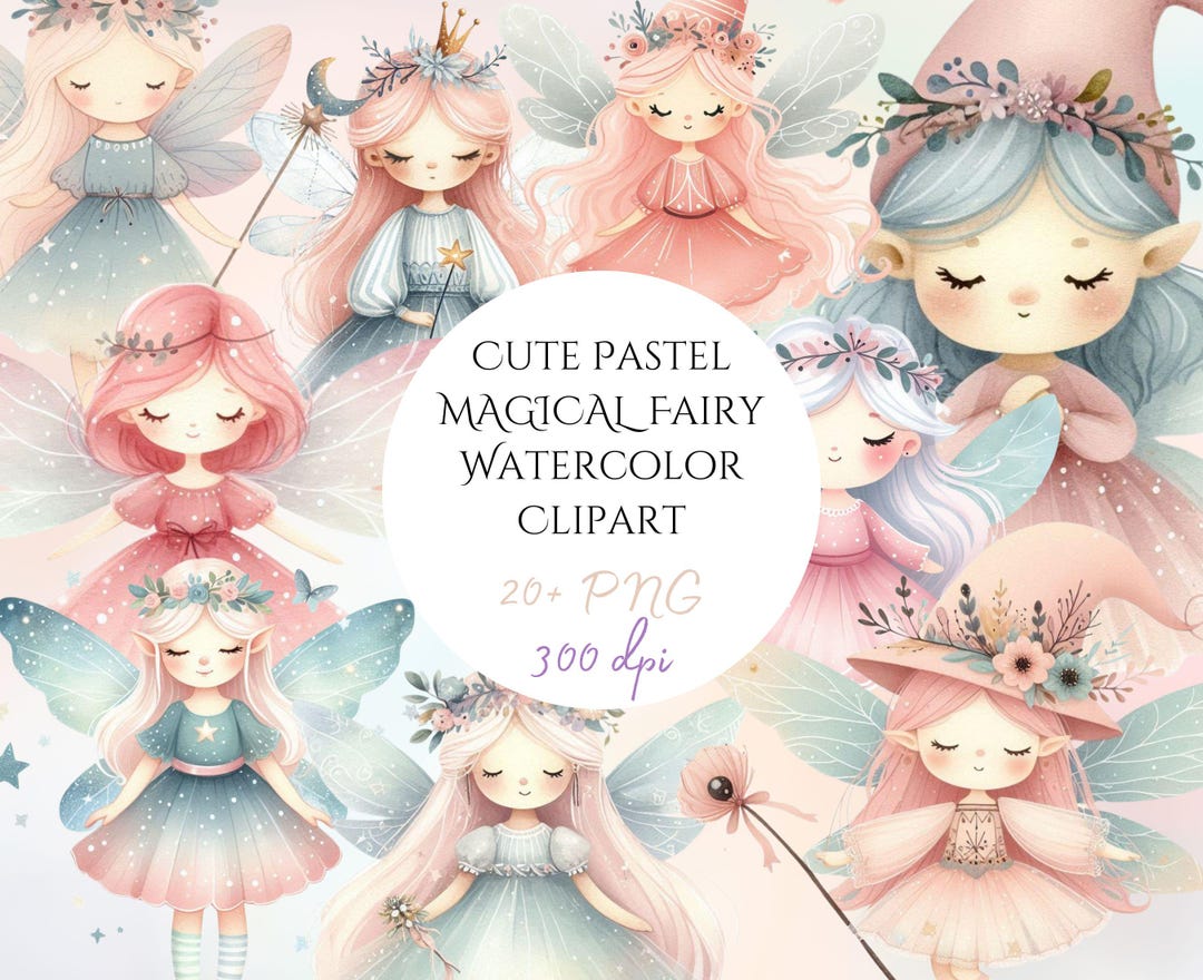 Cute Magical Fairy Pastel Watercolor Clipart, Pastel Magic Fairy PNG ...