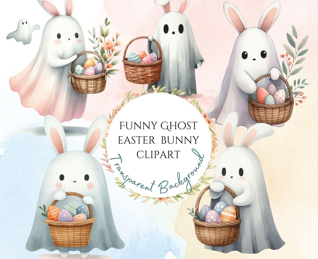 Funny Ghost Easter Bunny Clipart, Cute Spooky Bunny PNG, Whimsical ...