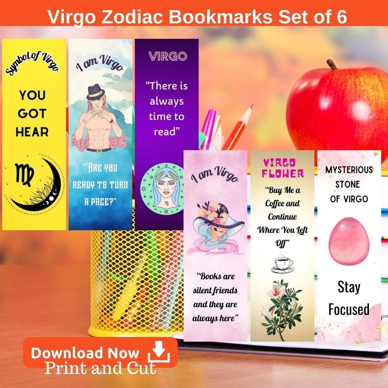 Printable Virgo Zodiac Bookmarks Set of 6 , Instant Download, Print and ...