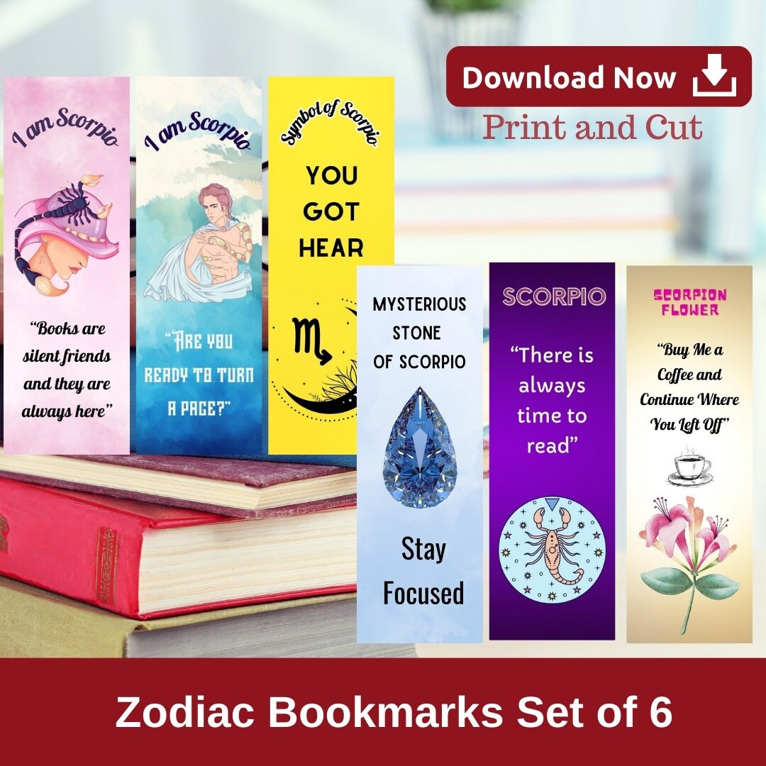 Printable Scorpio Zodiac Bookmark Set of 6, Instant Download, Print and ...