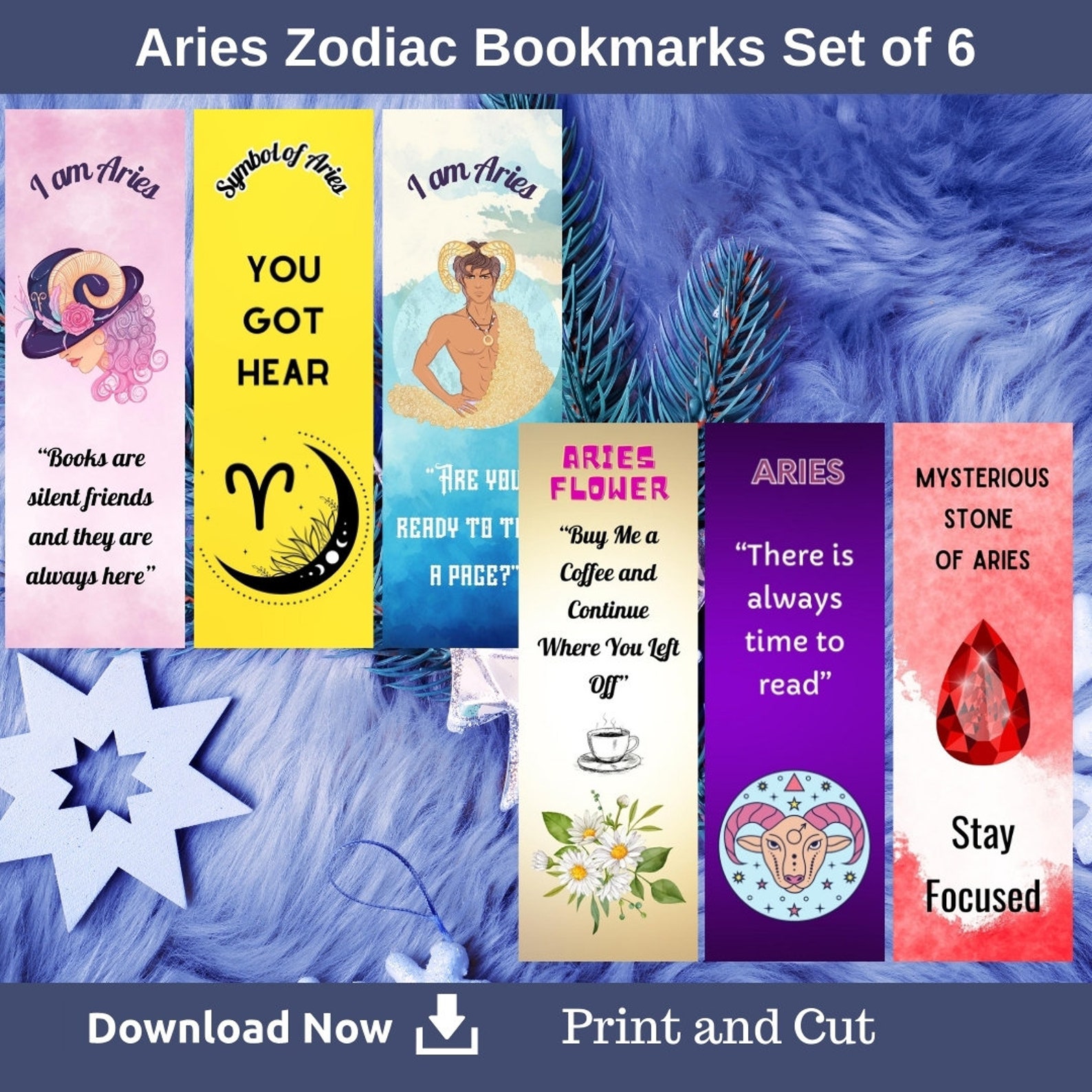 Printable Aries Zodiac Bookmarks Set of 6 Instant Download - Etsy