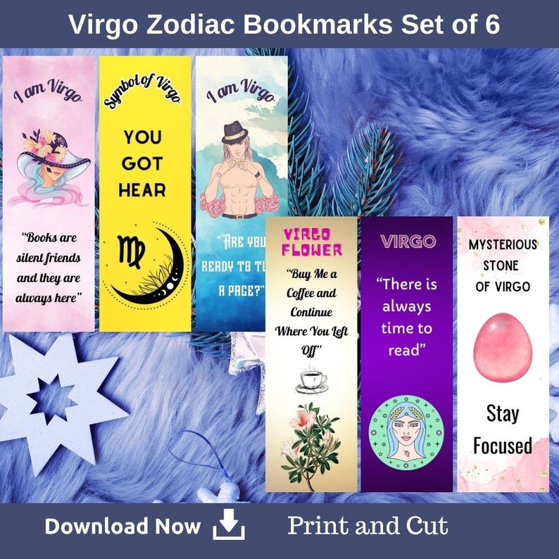 Printable Virgo Zodiac Bookmarks Set of 6 , Instant Download, Print and ...