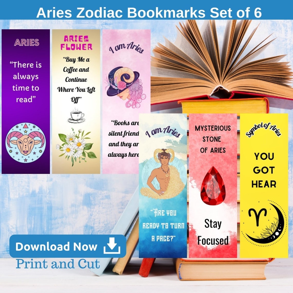 Printable Aries Zodiac Bookmarks Set of 6 Instant Download - Etsy