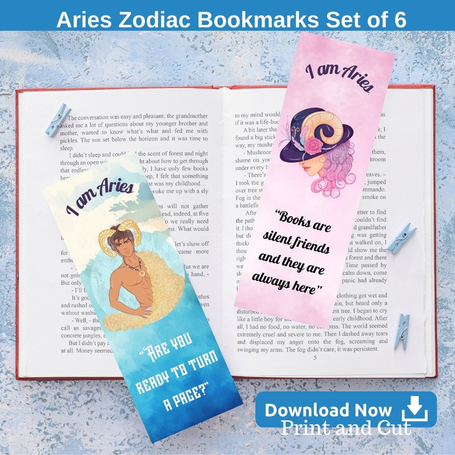 Printable Aries Zodiac Bookmarks Set of 6 Instant Download - Etsy