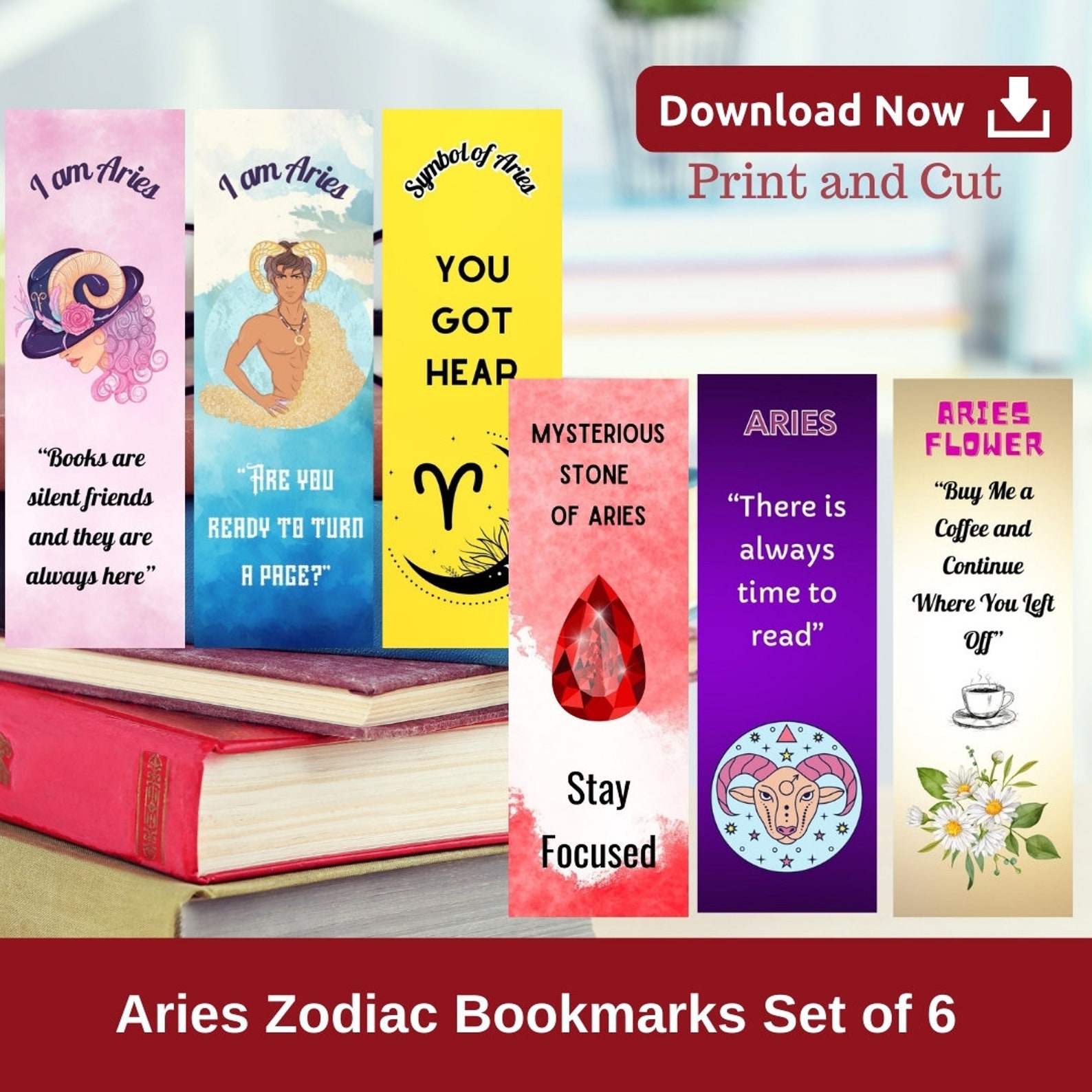 Printable Aries Zodiac Bookmarks Set of 6 Instant Download - Etsy