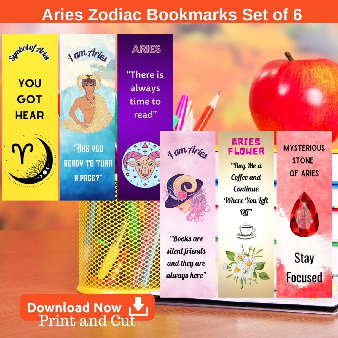 Printable Aries Zodiac Bookmarks Set of 6 Instant Download - Etsy