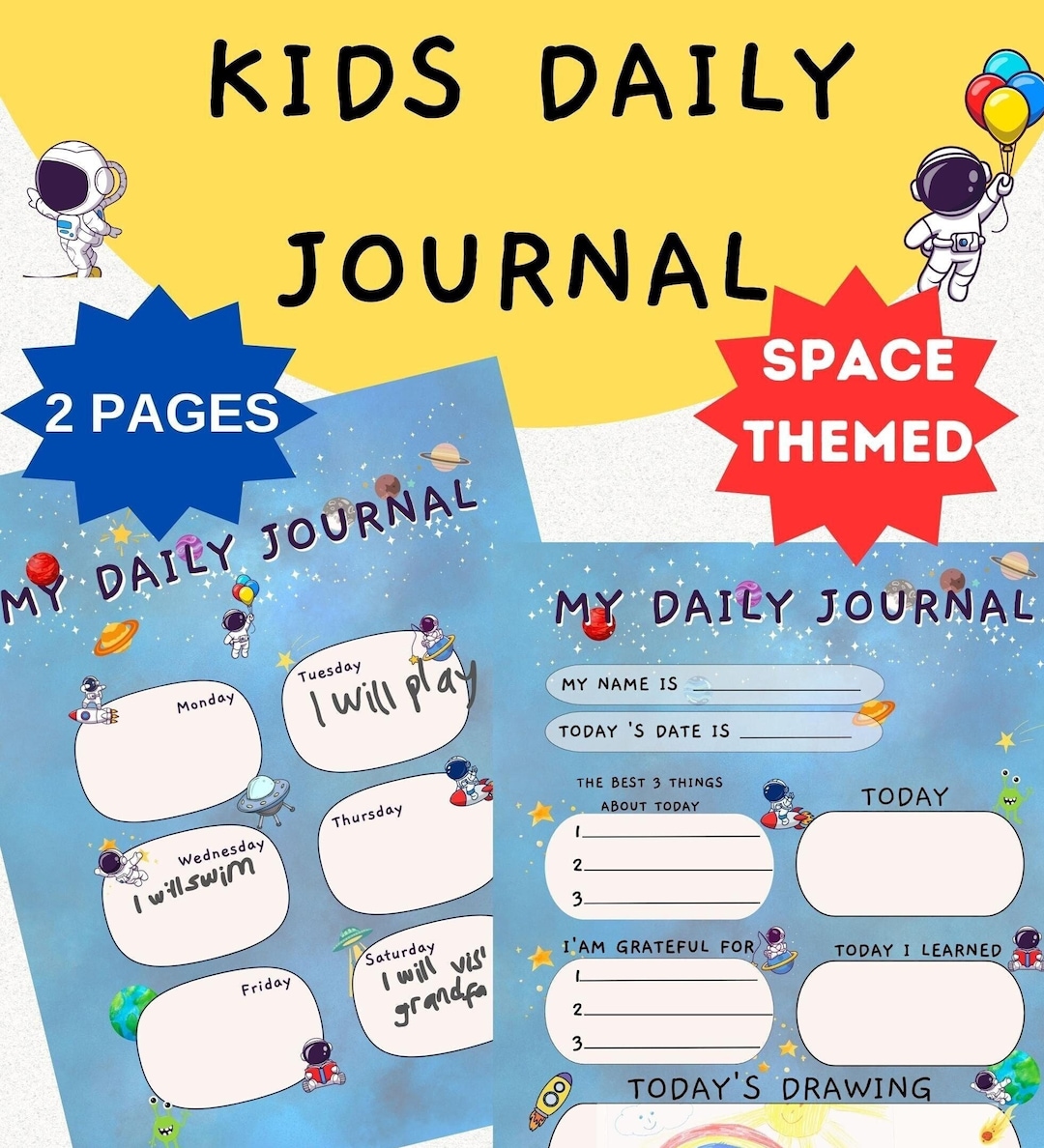 Kids Daily Journal Printable Journal for Kids Diary for - Etsy