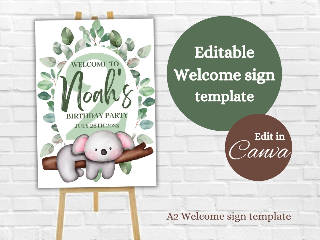 Koala Eucalyptus Birthday Party Welcome Sign Cute Animal - Etsy