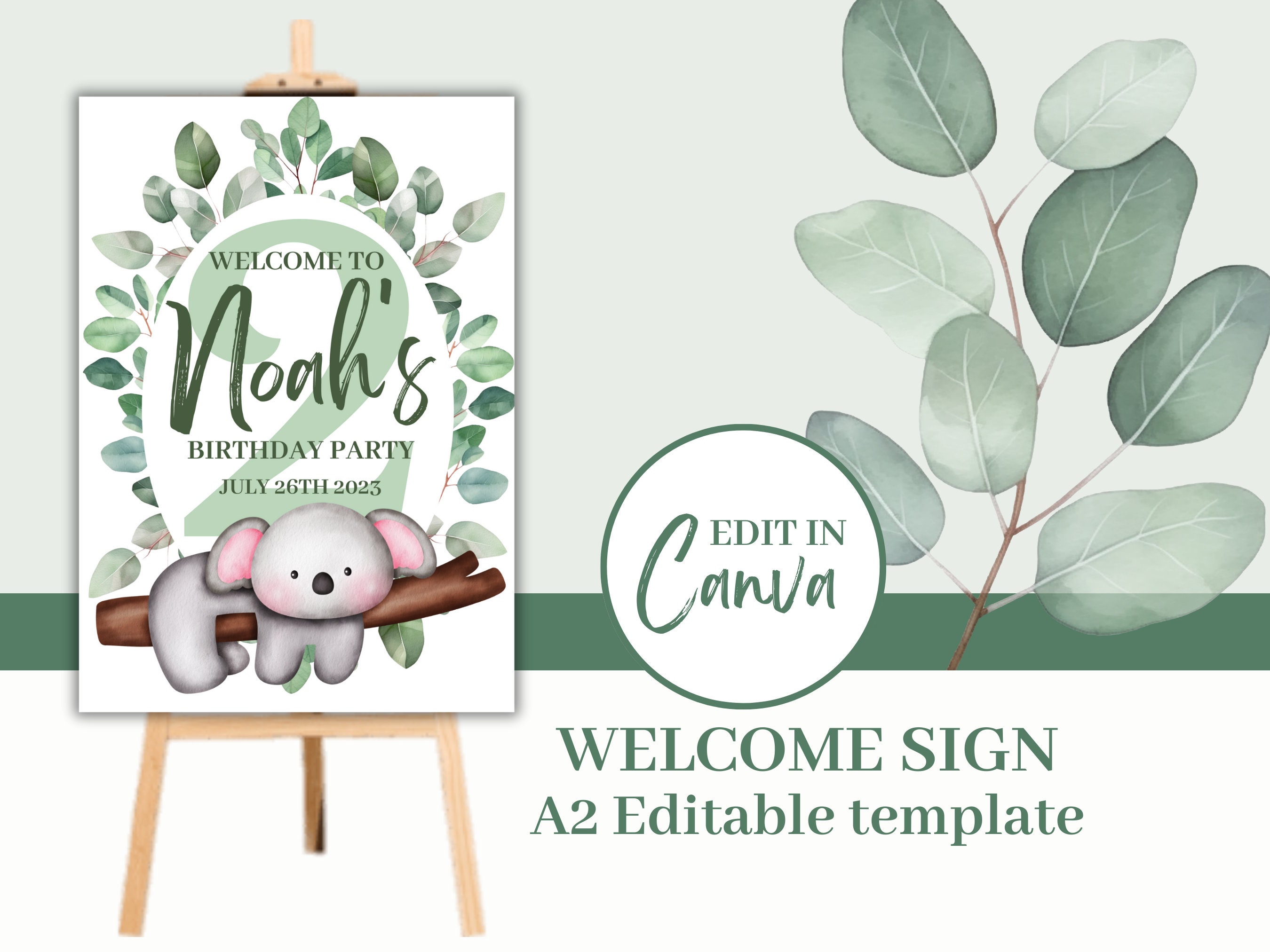 Cute Koala Eucalyptus Birthday Party Pack Editable Template - Etsy