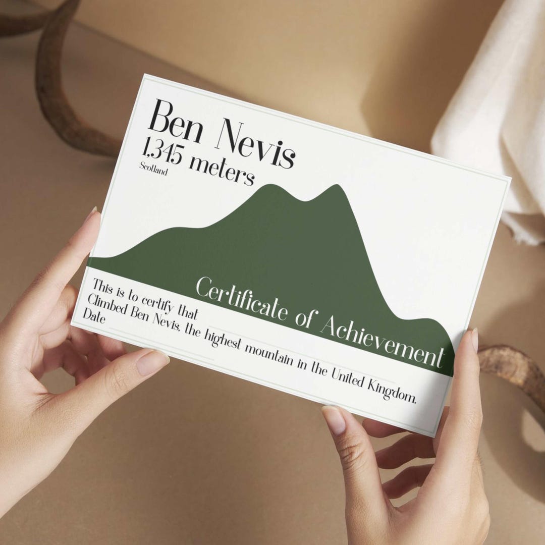 Ben Nevis Certificate of Achievement, Printable Challenge Award Digital ...
