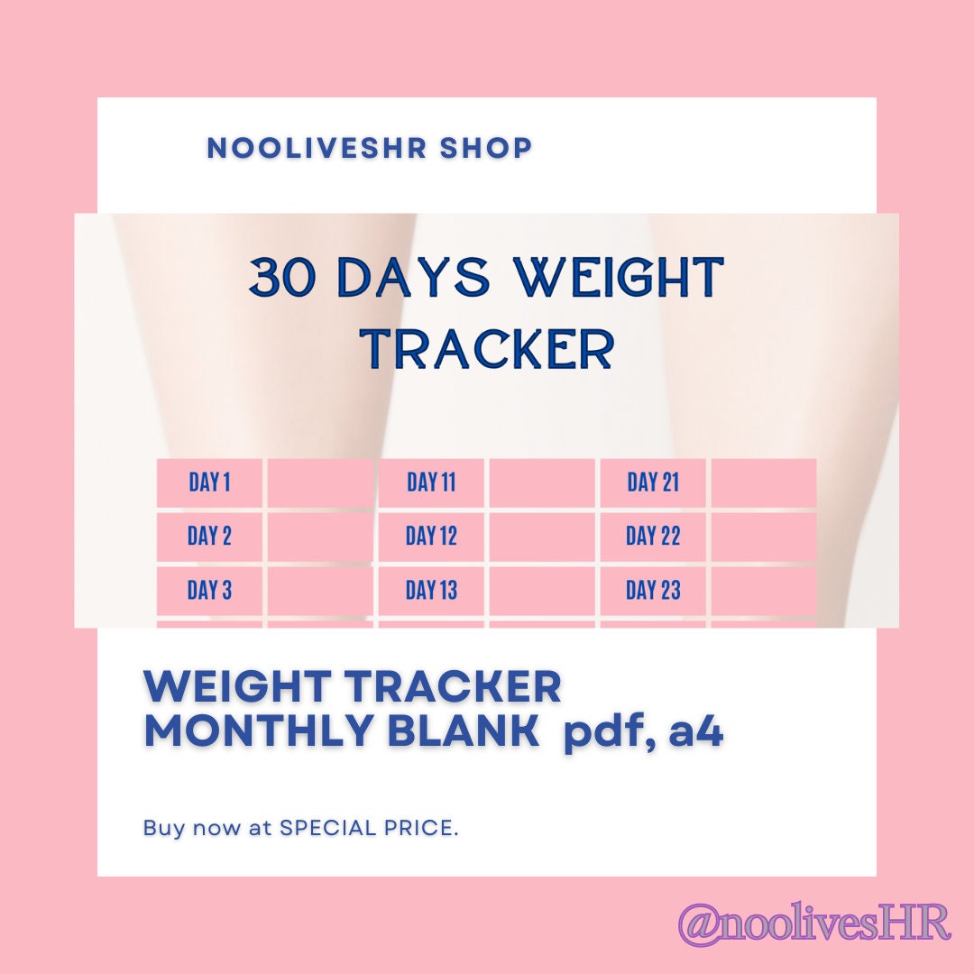 WEIGHTTRACKER MONTHLY BLANK 30 Days Pdf, A4 - Etsy