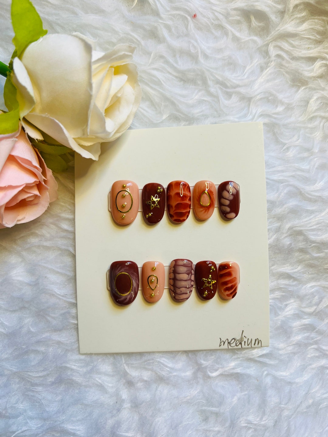 Short Oval Shape/smudge/metal/medium Size /custom/press on Nails - Etsy