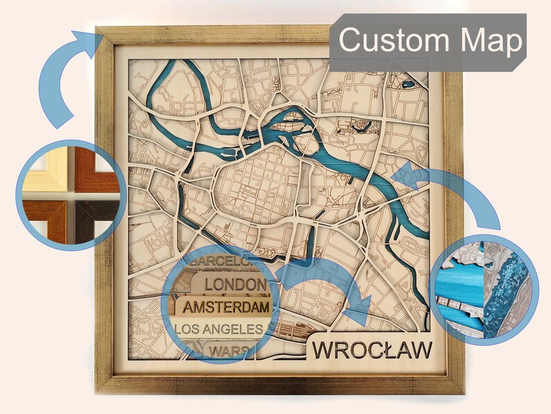 Custom Made Map | Wooden Map | Large 41x41cm | Wooden City Map | Framed ...
