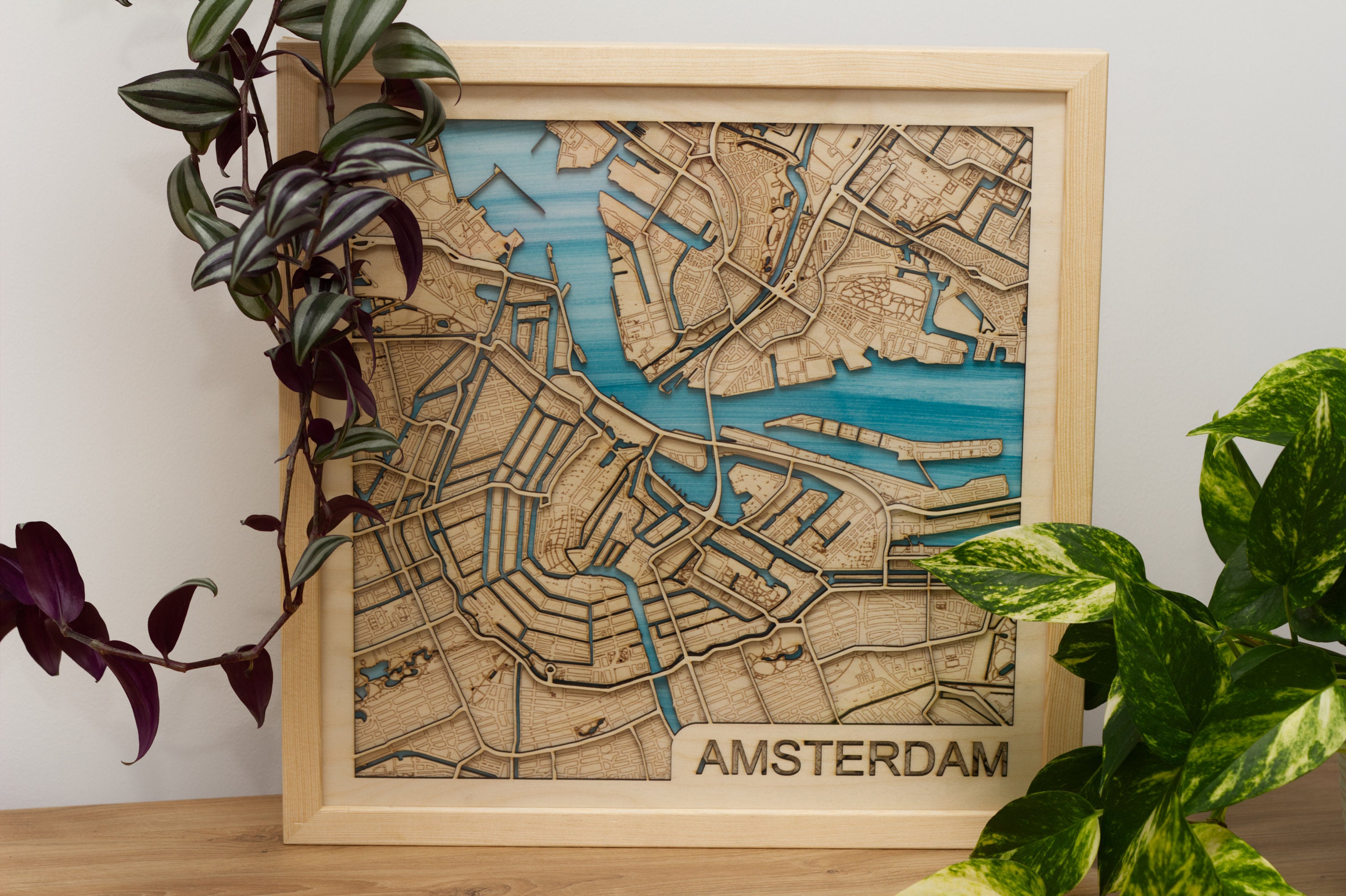 Amsterdam Wooden Map Large 41x41cm Wooden City Map Custom Made Map ...