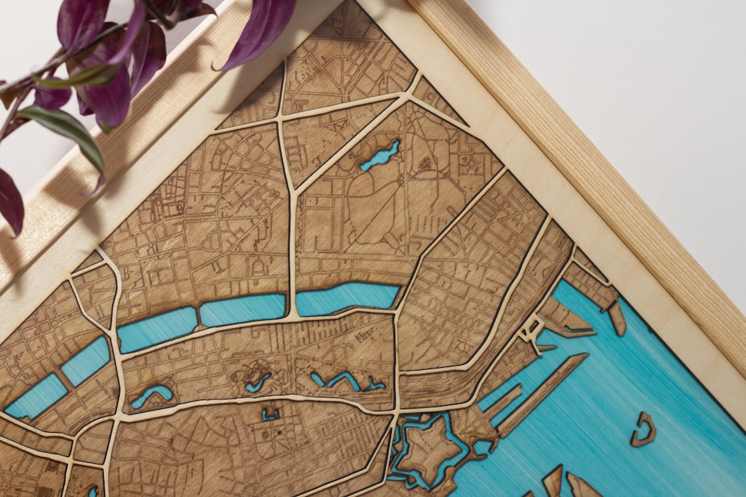 Copenhagen Wooden Map Large 41x41cm Wooden City Map Framed Wooden Map ...