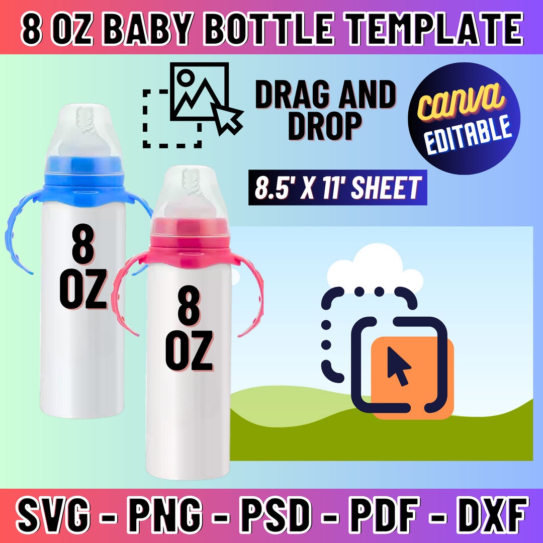 Baby Bottle Template, 8oz Kids Milk Bottle Sublimation Template, Kids ...