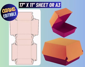 Hamburger Box Template Svg, Hamburger in Canva Template, Cheeseburger Box Template, Svg for ...