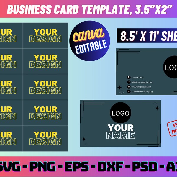 Business Card Template Svg - Etsy