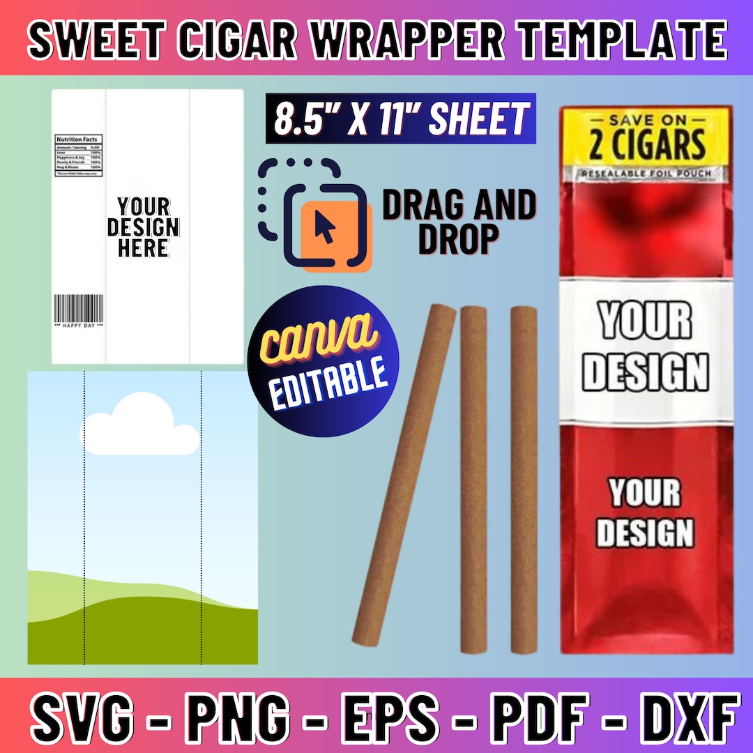 Sweet Cigar Wrapper Template Svg, Editable Full Wrapper, Cigaratte Pack, Cricut, Canva ...