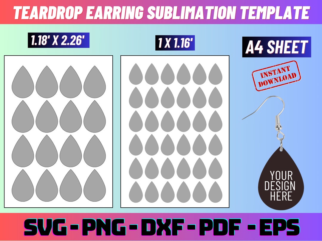 Teardrop Earring Sublimation Template Bundle, Sublimation Earring ...