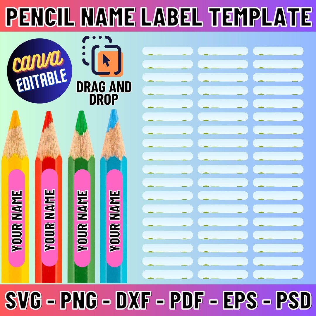 Pencil Name Label Template, School Label Template, School Supply Labels ...