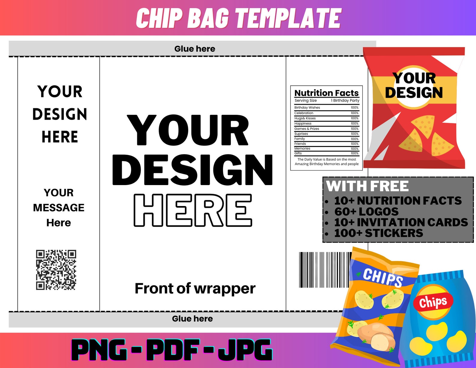 Chip Bag Template Blank Chip Bag Chip Bag Template Canva - Etsy UK