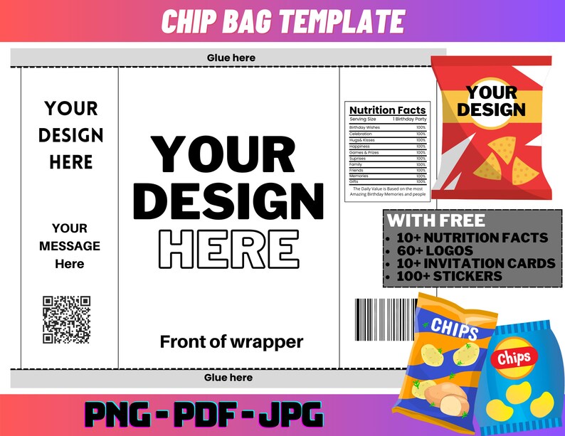 Chip Bag Template Blank Chip Bag Chip Bag Template Canva - Etsy UK