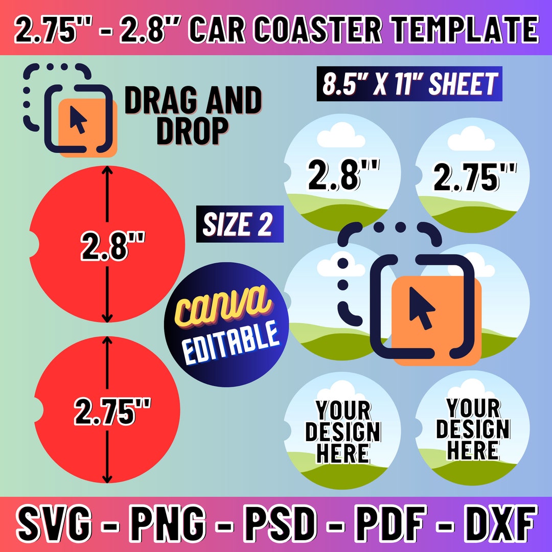 Car Coaster Template, Car Cup Coaster Svg, Mockup Template, Editable ...