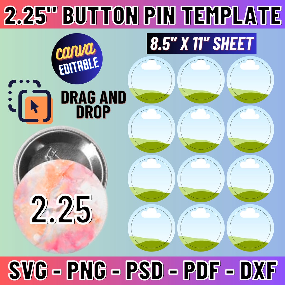 2.25 Button Pin Template, Button Pin Svg, Button Pin Blank, Sublimation ...