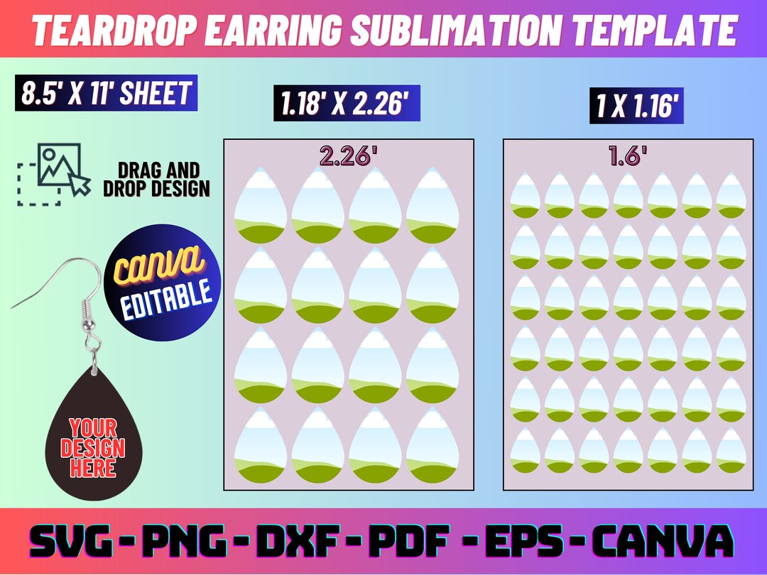 Teardrop Earring Sublimation CANVA Template, Sublimation Earring ...