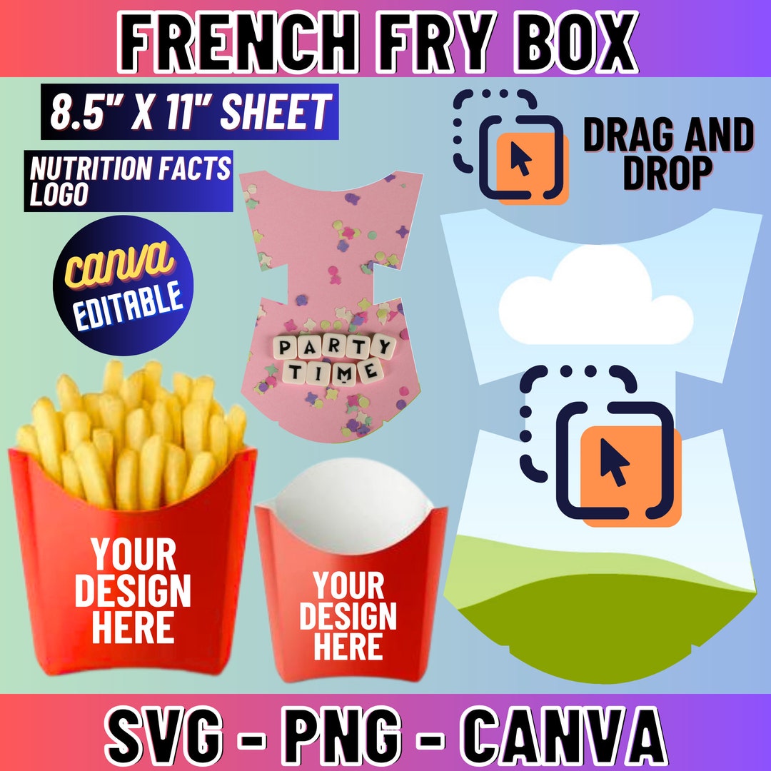 French Fry Box Template Svg, French Fry Packaging, Snack Box Template ...