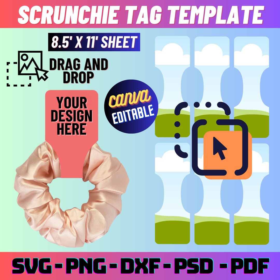 Scrunchie Tag Template, Scrunchie Tag Svg, Scrunchie Label Template ...