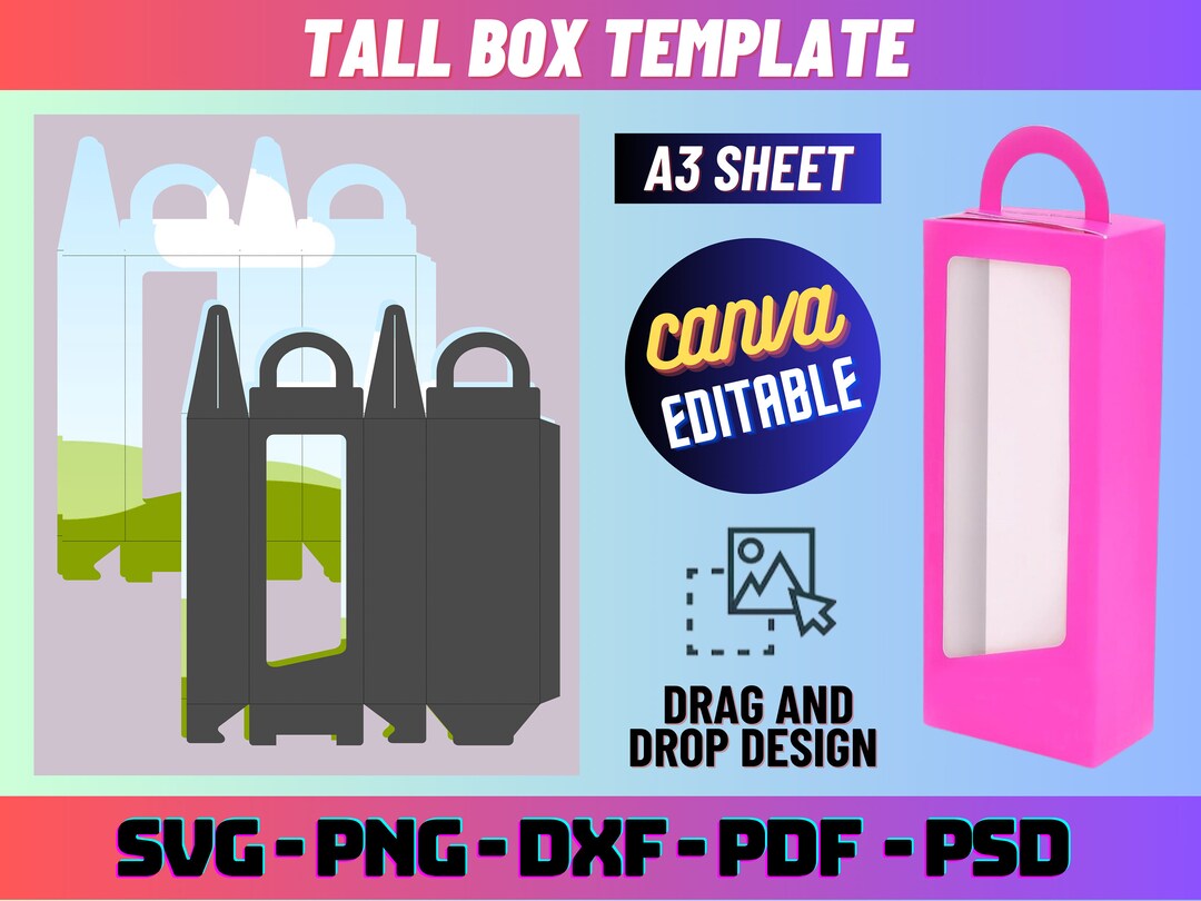 Tall Box Template, Tall Box Svg Treat Box Template for Kids Birthday ...
