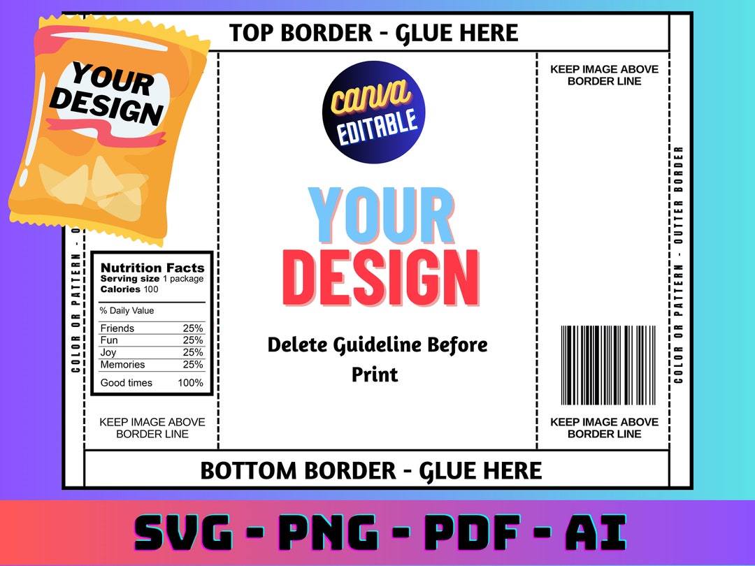 Chip Bag Template, Blank Chip Bag, Chip Bag Template Canva Editable ...