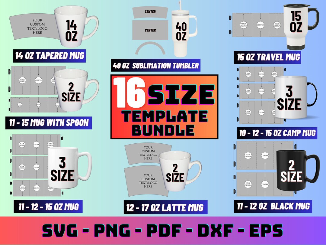 16 Size Mega Mug Template, Mug Template Svg, Mug Template, Tumbler ...