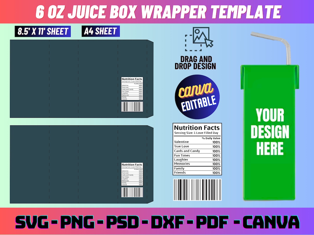 6 Oz Juice Box Wrapper Template, Juice Box Wrapper Svg, 6 Oz Juice Box ...