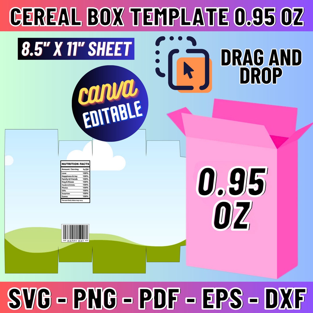 0.95 Oz Cereal Box Template, Cereal Box Svg, DIY Cereal Packaging ...