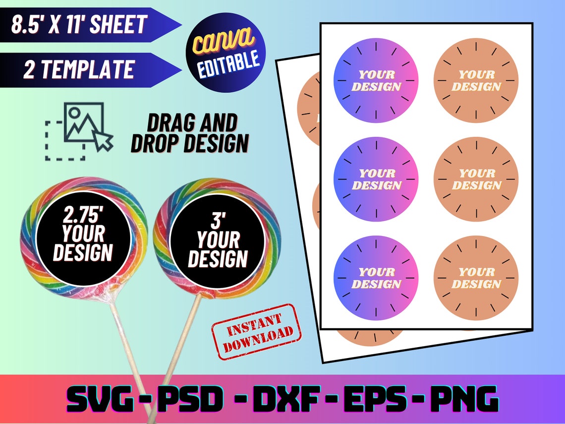 Lollipop Label Template Lollipop Sticker Template Svg 2.74 - Etsy