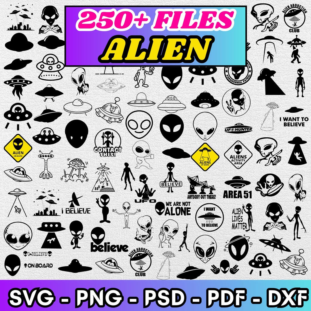 Alien Svg Bundle, Ufo Svg for Cricut, Alien Vector, Alien Head Svg ...