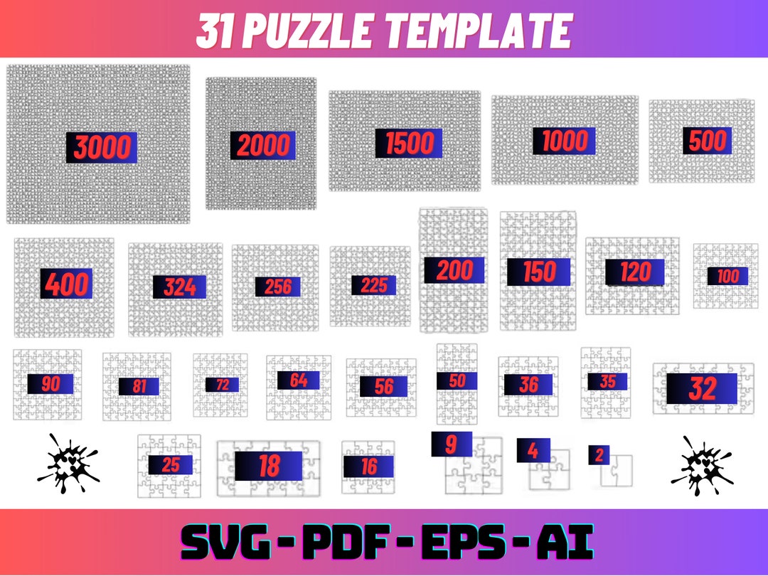 Puzzle Templates Bundle Svg, Jigsaw Puzzle Svg Bundle, Laser Cut File ...