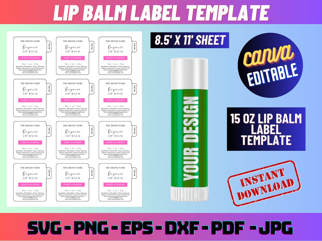 Lip Balm Label Template, Lip Balm Labels, Lip Balm Wrap Packaging ...