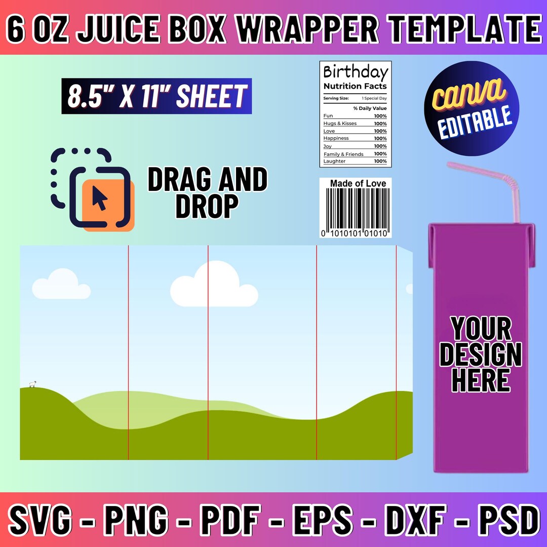 6 Oz Juice Box Wrapper Template, 6oz Juice Box Wrap Template, Juice Box ...